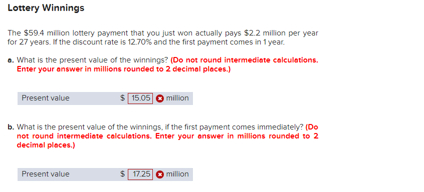 Solved Lottery WinningsThe $59.4 ﻿million lottery payment | Chegg.com