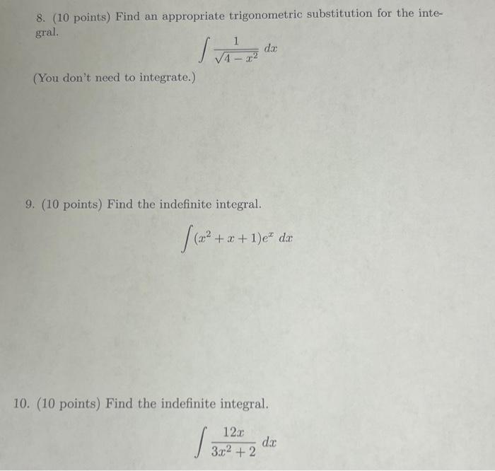 Solved 8. (10 points) Find an appropriate trigonometric | Chegg.com