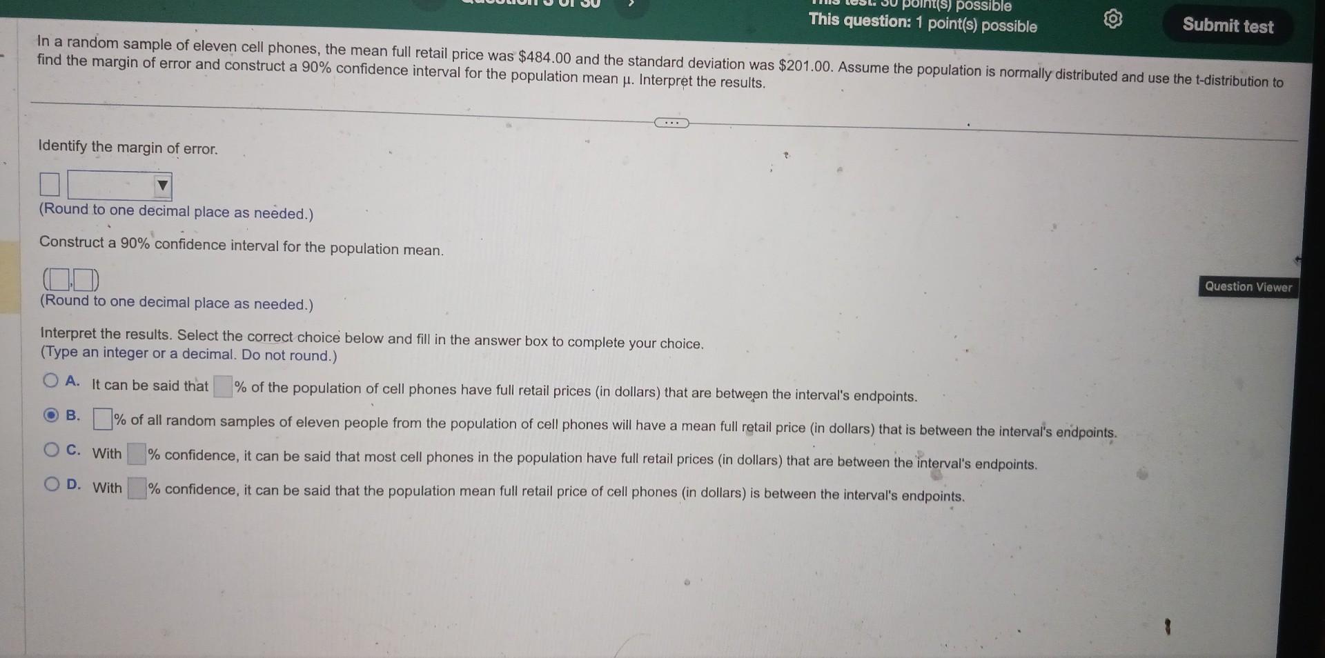 Solved find the margin of error and construct a 90% | Chegg.com