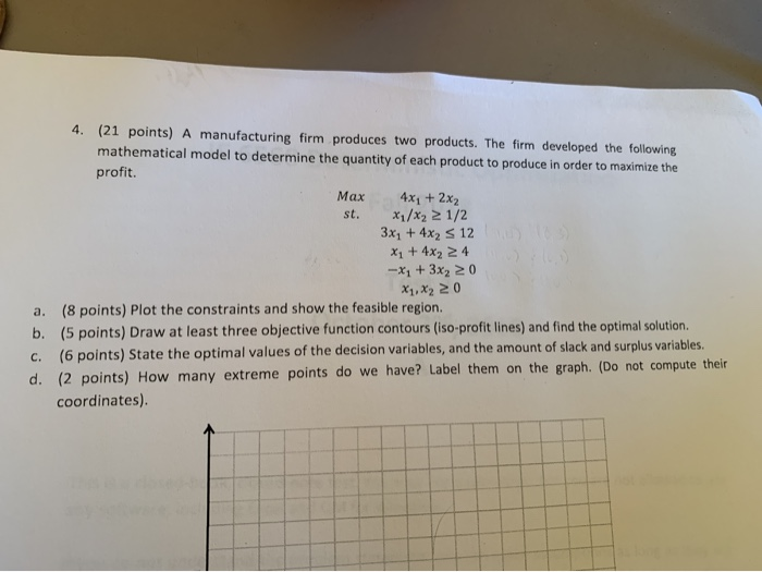 Solved 4. (21 points) A manufacturing firm produces two | Chegg.com