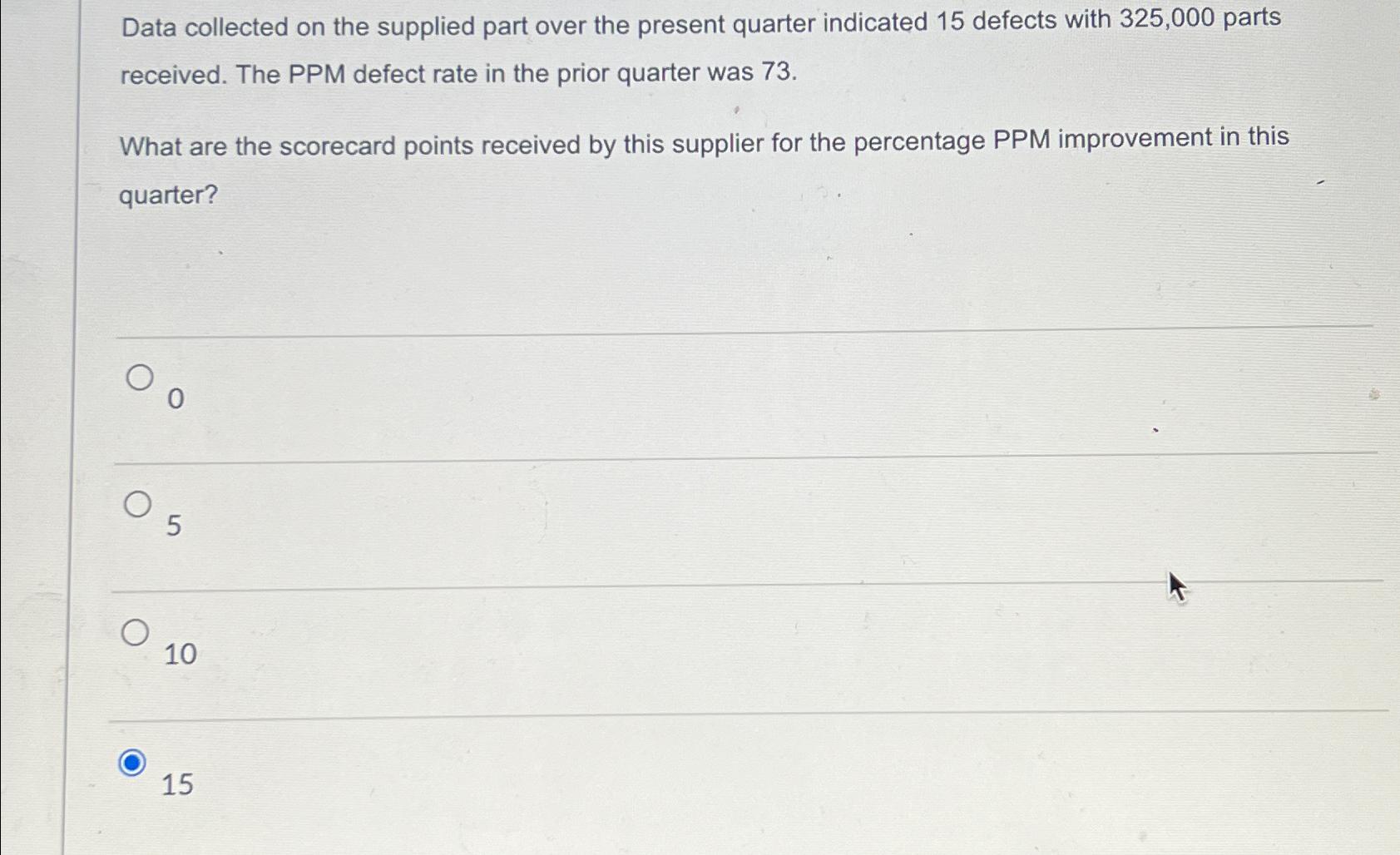 Solved Data collected on the supplied part over the present | Chegg.com