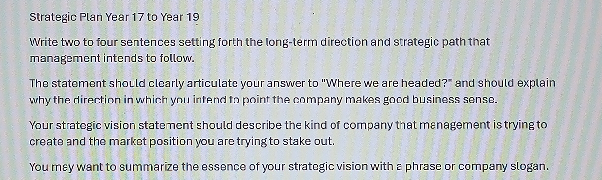 Solved Strategic Plan Year 17 ﻿to Year 19Write two to four | Chegg.com