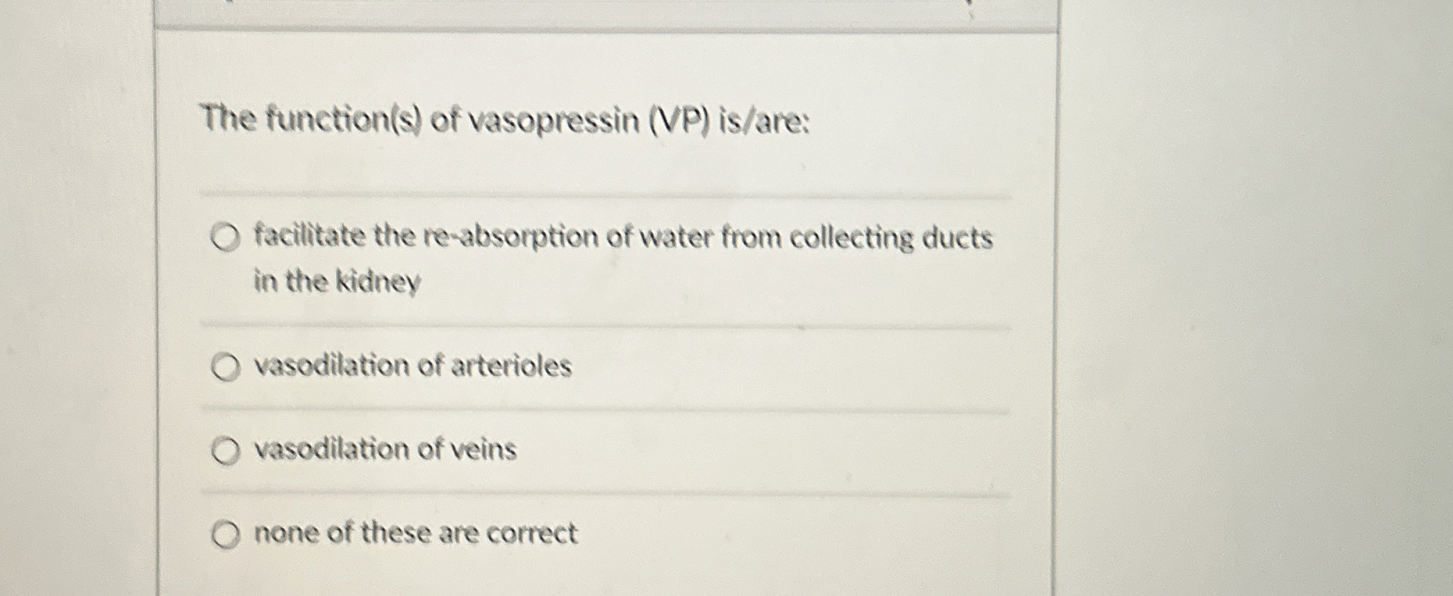 Solved The function(s) ﻿of vasopressin (VP) | Chegg.com