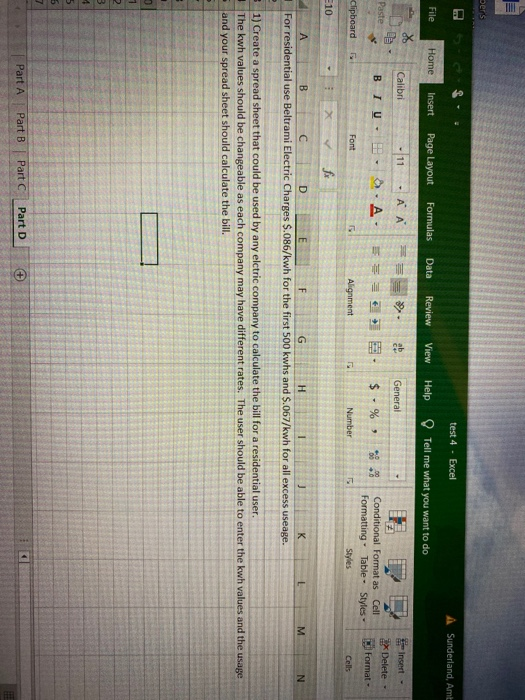 Solved bers test 4 - Excel Sunderland, Amt File Home Insert | Chegg.com