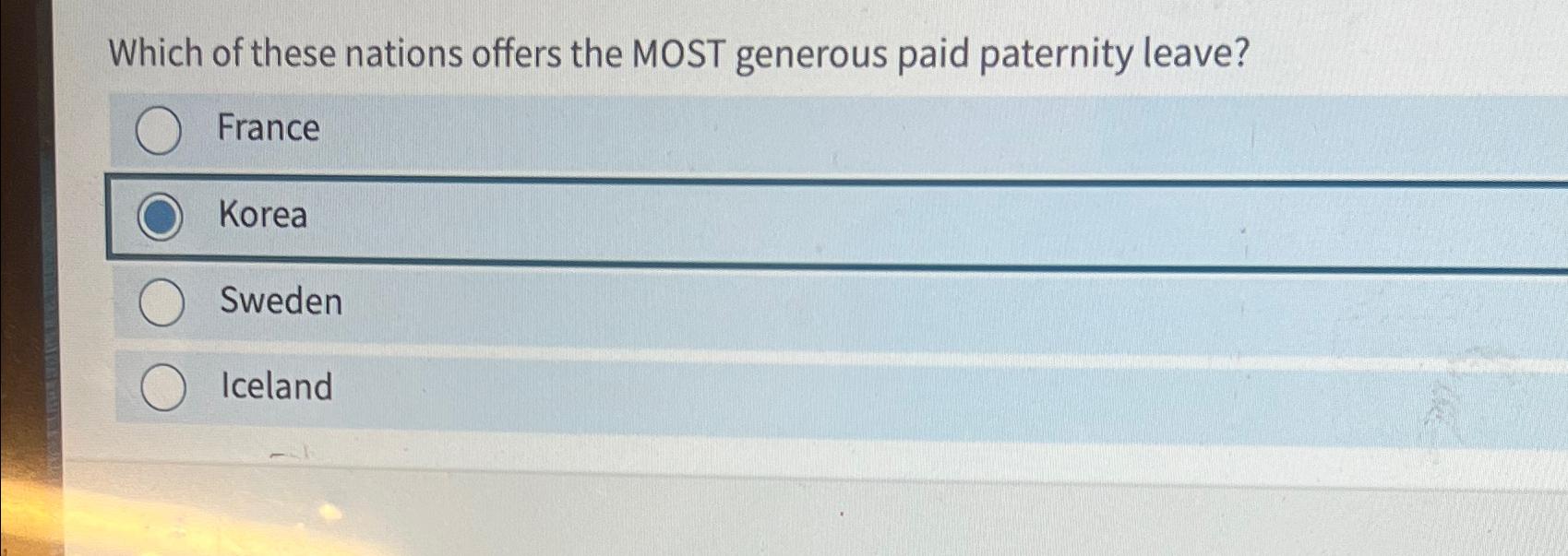Solved Which of these nations offers the MOST generous paid | Chegg.com