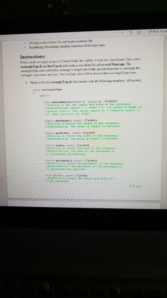 Solved + e H A Read aloud Writing a class header file and | Chegg.com