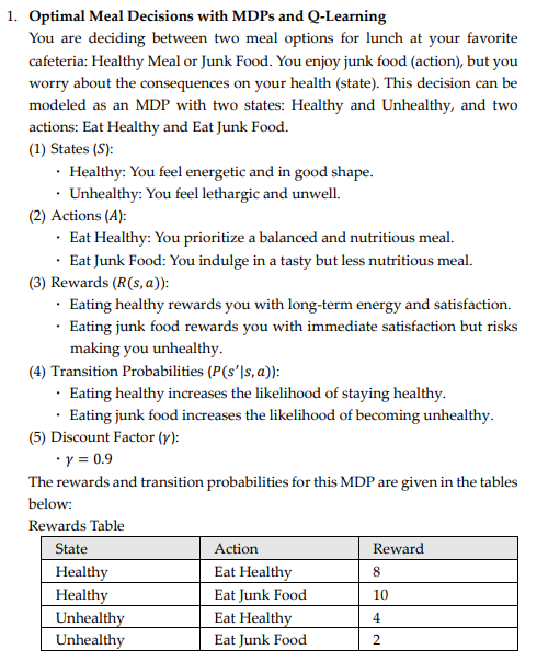 Solved 1. ﻿Optimal Meal Decisions with MDPs and | Chegg.com