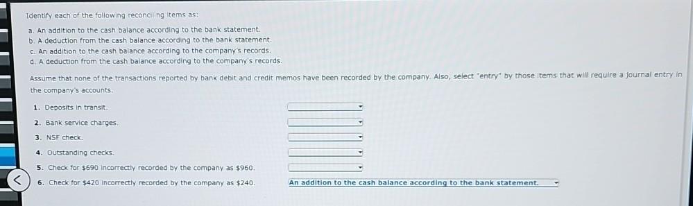 Solved Identify each of the following reconciling items | Chegg.com