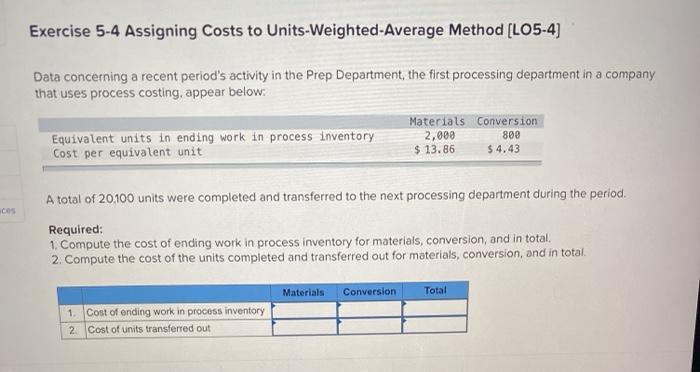 Solved Exercise 5-4 Assigning Costs to | Chegg.com