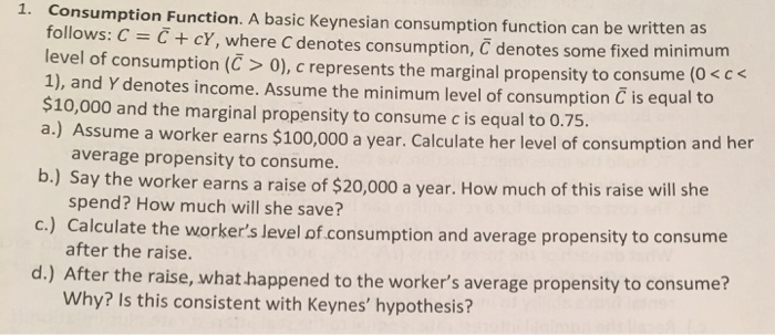 Solved Consumption Function. A basic Keynesian consumption | Chegg.com