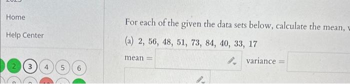 Solved For each of the given the data sets below, calculate | Chegg.com