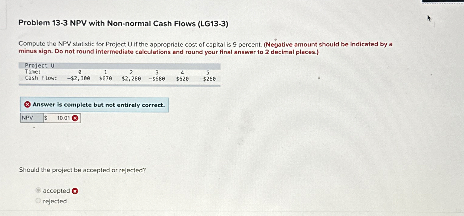 Solved Problem 13-3 ﻿NPV with Non-normal Cash Flows | Chegg.com