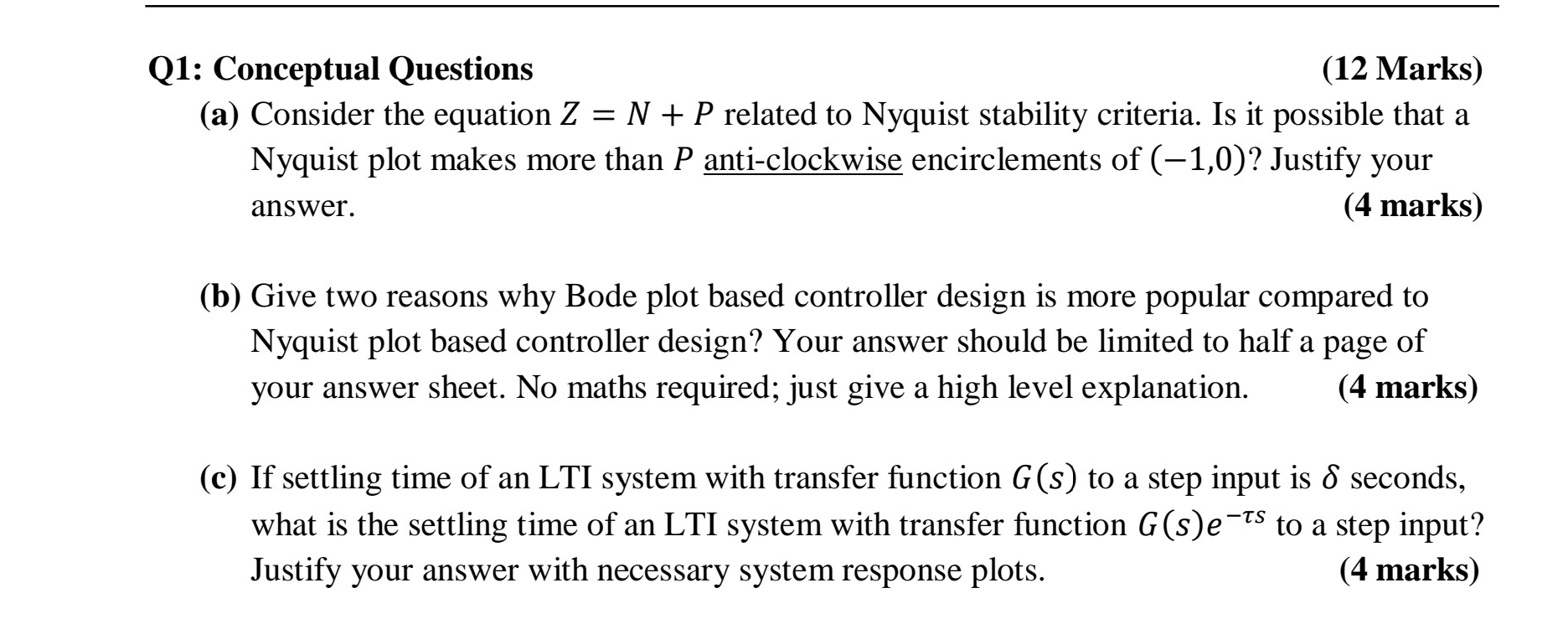 Solved Q1: Conceptual Questions(12 ﻿Marks)(a) ﻿Consider the | Chegg.com