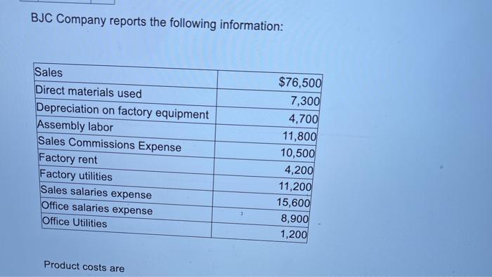 Solved BJC Company reports the following information: | Chegg.com
