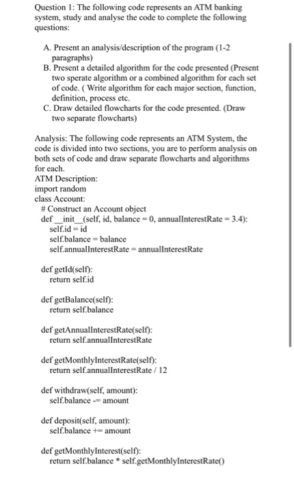 Question 1: The following code represents an ATM | Chegg.com