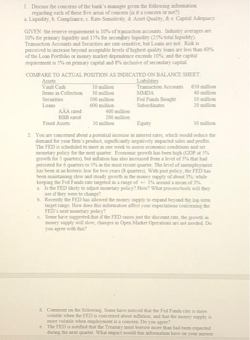 Solved 1. Discuss the concerns of the bank's manager given | Chegg.com