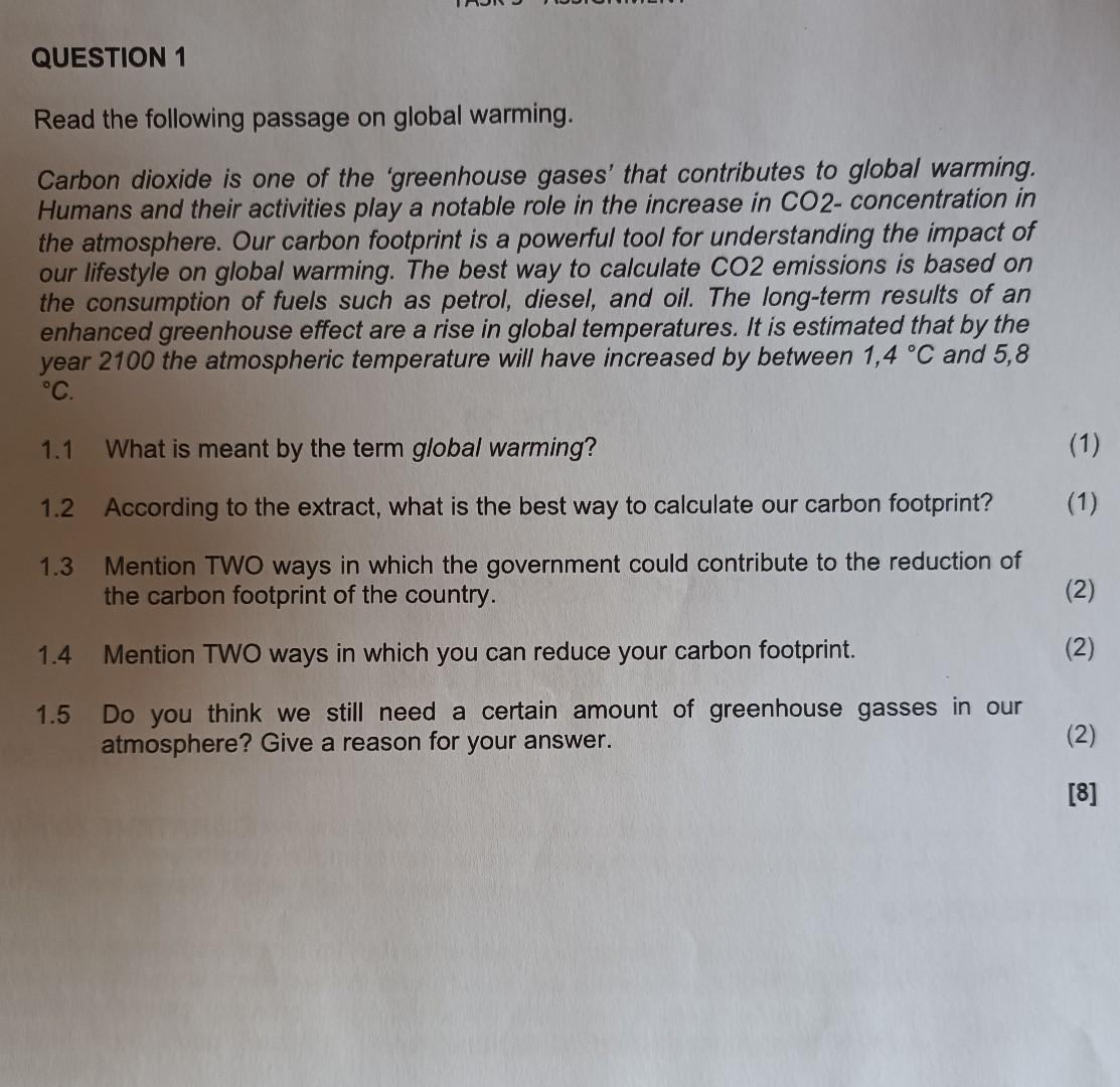 QUESTION 1 Read the following passage on global | Chegg.com