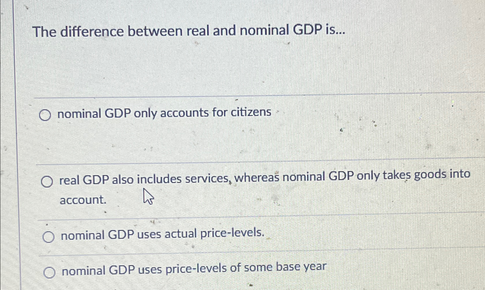 Solved The difference between real and nominal GDP | Chegg.com