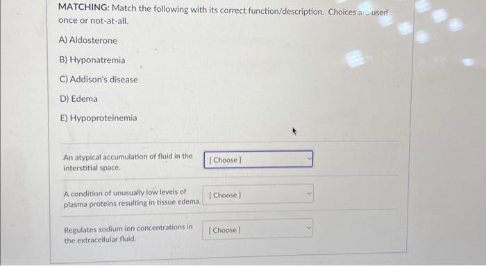 Solved MATCHING: Match the following with its correct | Chegg.com