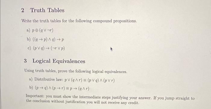Solved 2 Truth Tables Write the truth tables for the | Chegg.com