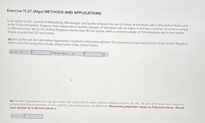 Solved Exercise 11.27 (Algo) METHODS AND APPLICATIONS In an | Chegg.com
