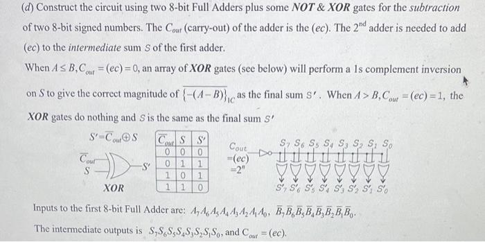 Solved (d) Construct the circuit using two 8-bit Full Adders | Chegg.com