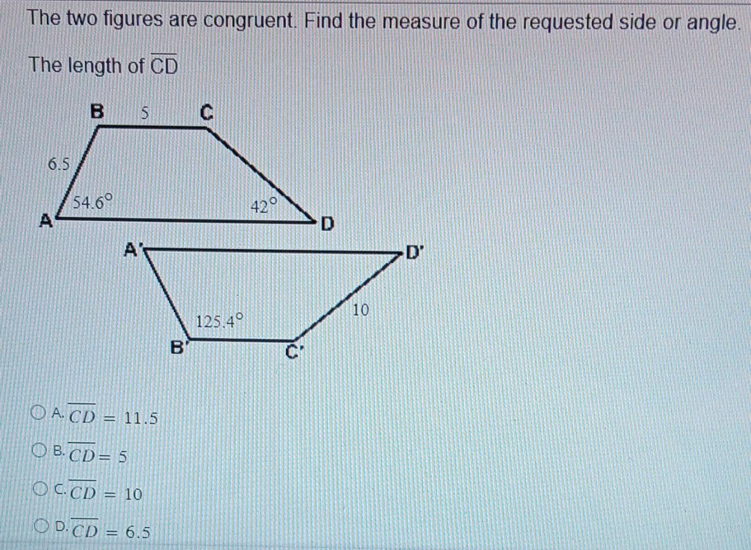 Solved The two figures are congruent. Find the measure of | Chegg.com
