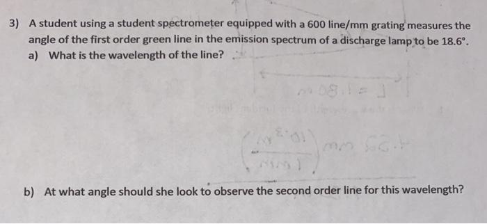 Solved 3) A student using a student spectrometer equipped | Chegg.com
