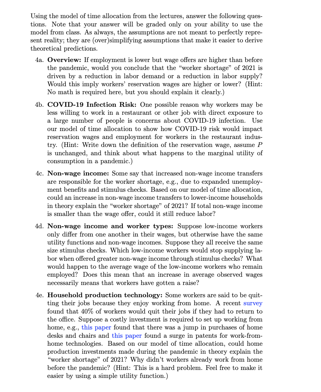 Solved Using the model of time allocation from the lectures, | Chegg.com