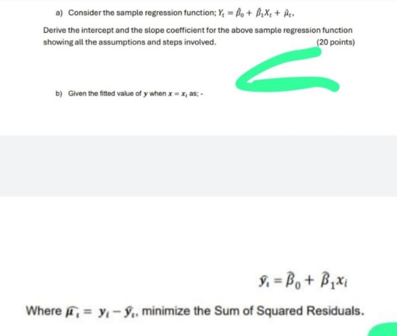 Solved a) ﻿Consider the sample regression function; | Chegg.com