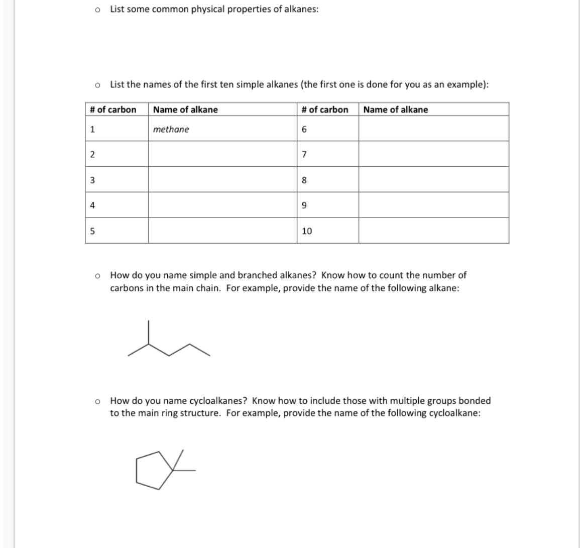 Solved List some common physical properties of alkanes:List | Chegg.com