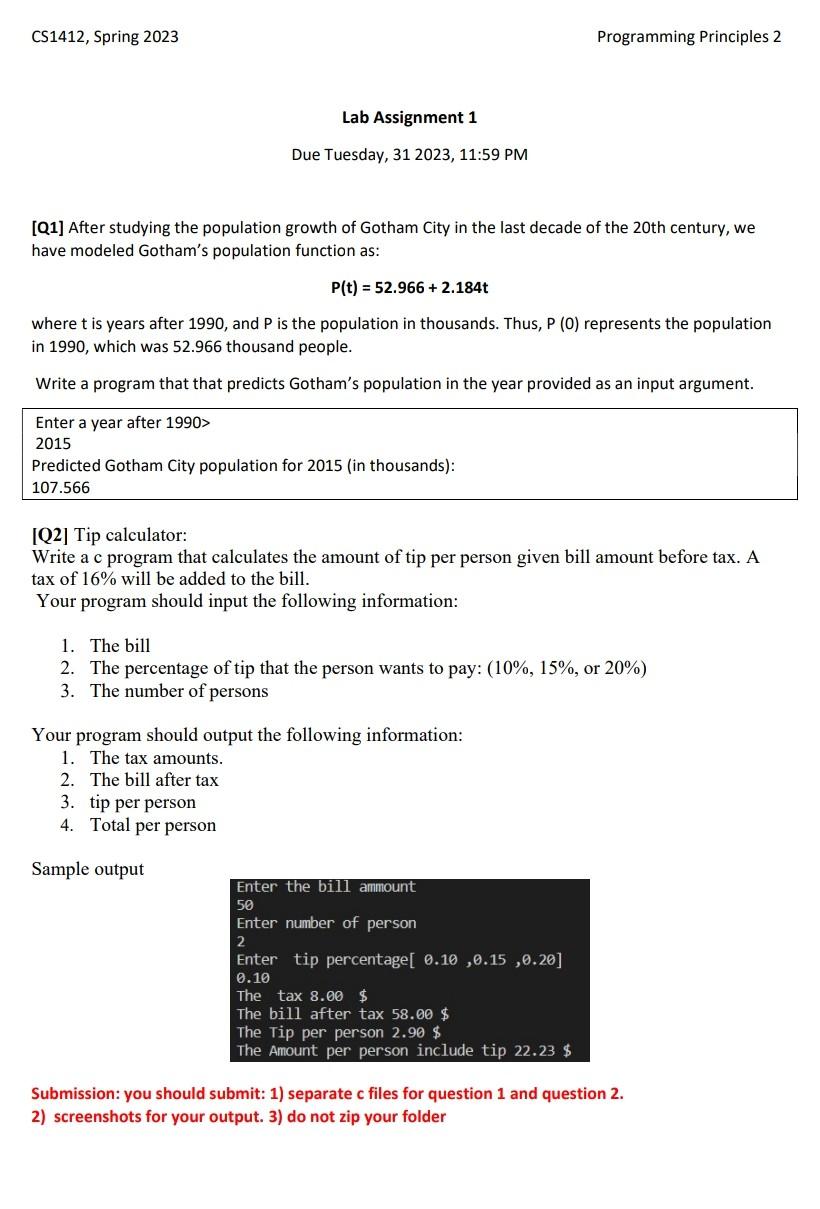 Solved CS1412, Spring 2023 Programming Principles 2 Lab | Chegg.com