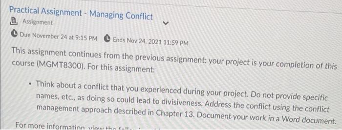 Solved Practical Assignment - Managing Conflict Assignment | Chegg.com