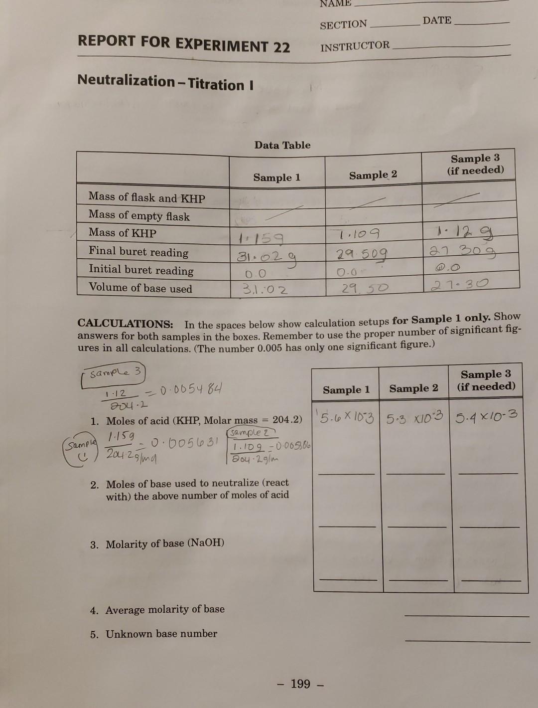 Solved NAME DATE SECTION REPORT FOR EXPERIMENT 22 INSTRUCTOR | Chegg.com