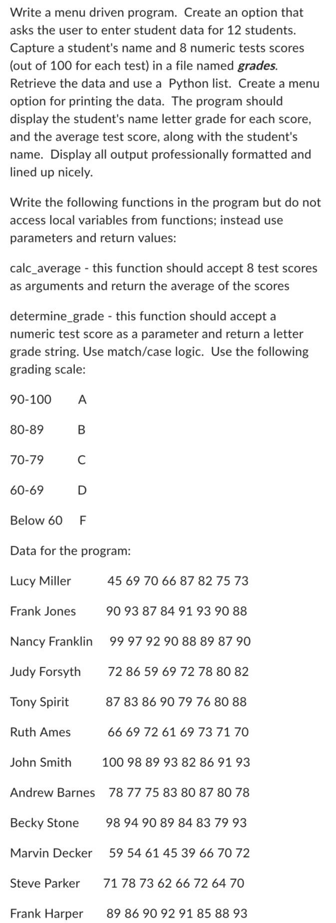 Solved Write a menu driven program. Create an option | Chegg.com