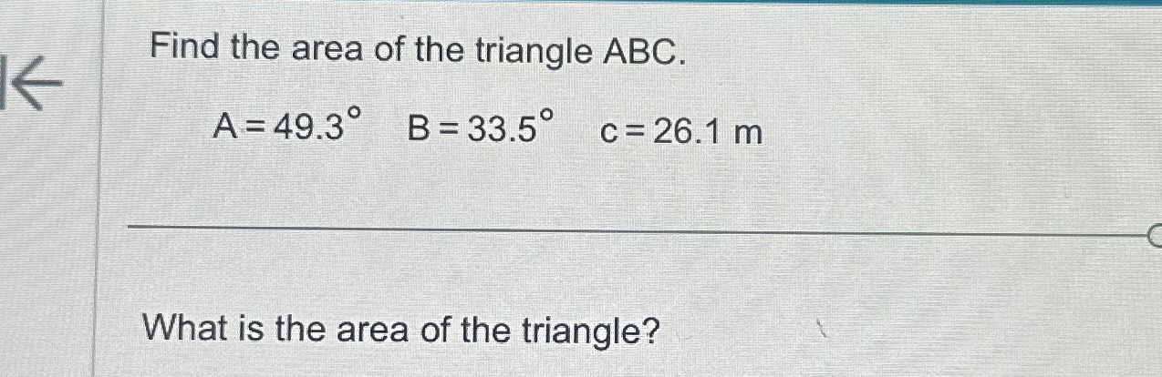 Solved Find the area of the triangle | Chegg.com