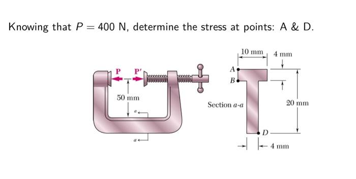 Solved Knowing that P=400 N, determine the stress at points: | Chegg.com