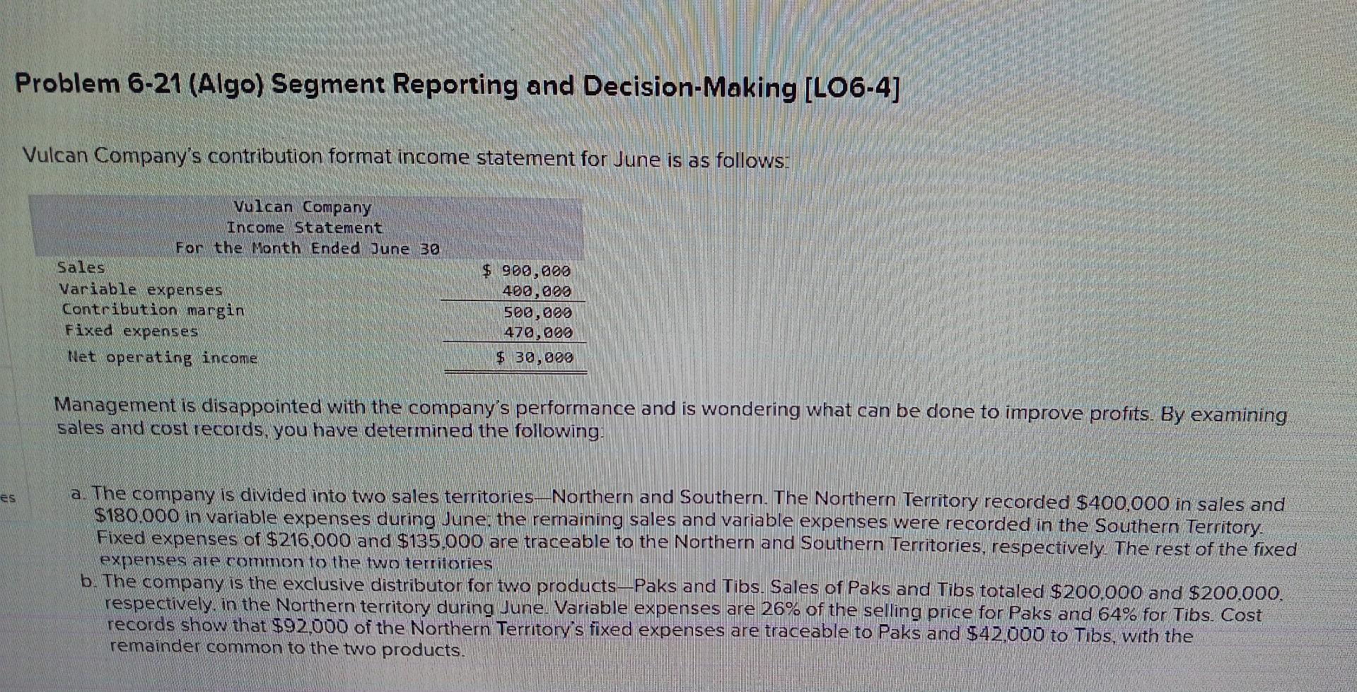 Problem 6-21 (Algo) Segment Reporting and | Chegg.com