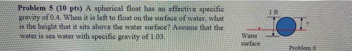 Solved Problem 5(10pts) A spherical float has an effective | Chegg.com