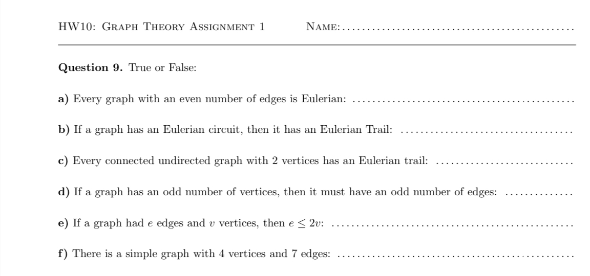 Solved HW10: Graph Theory Assignment 1NAME:q,q,Question 9. | Chegg.com