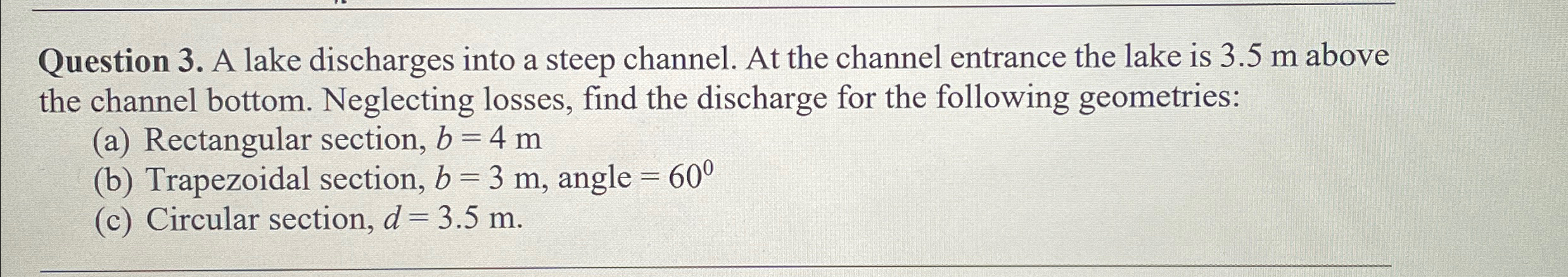 Question 3. ﻿A lake discharges into a steep channel. | Chegg.com