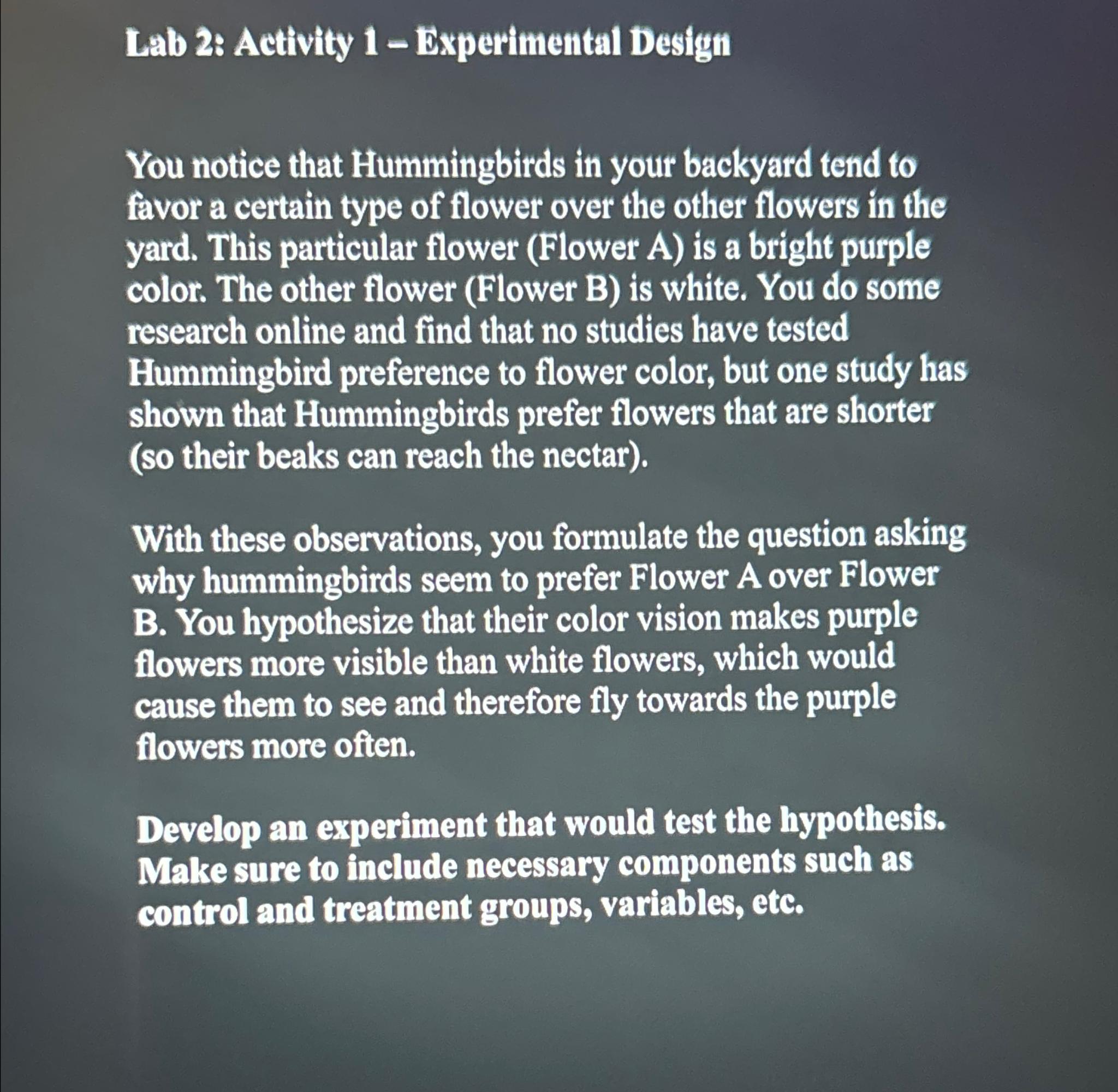 Solved Lab 2: Activity 1 - ﻿Dxperimental DesignYou notice | Chegg.com