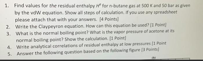 Solved 1. Find values for the residual enthalpy Hạ for | Chegg.com