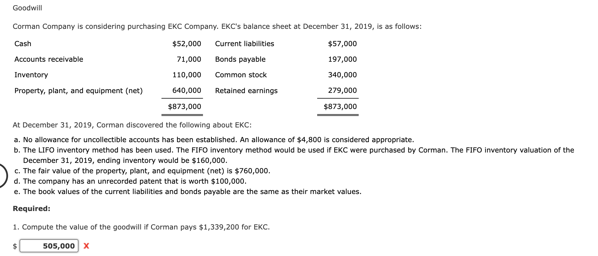 Solved GoodwillCorman Company is considering purchasing EKC | Chegg.com