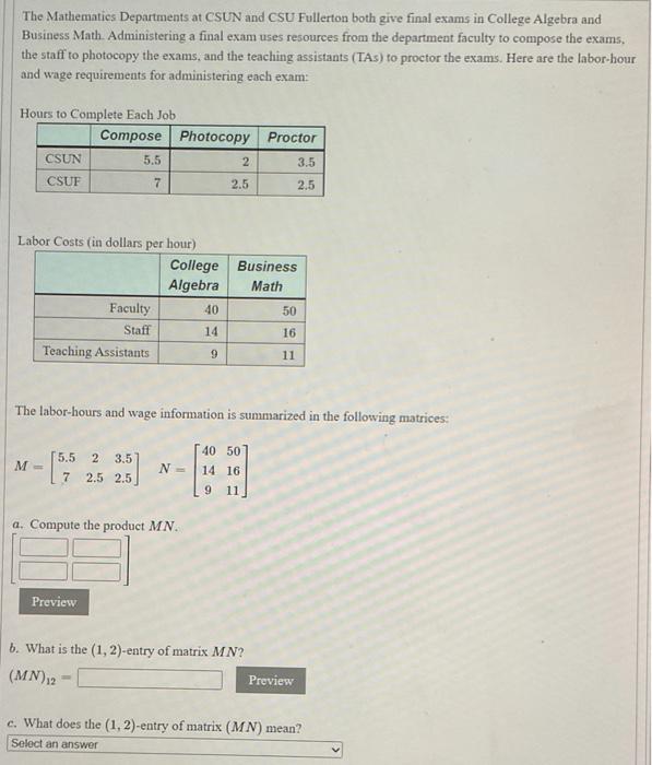 Solved The Mathematics Departments at CSUN and CSU Fullerton | Chegg.com