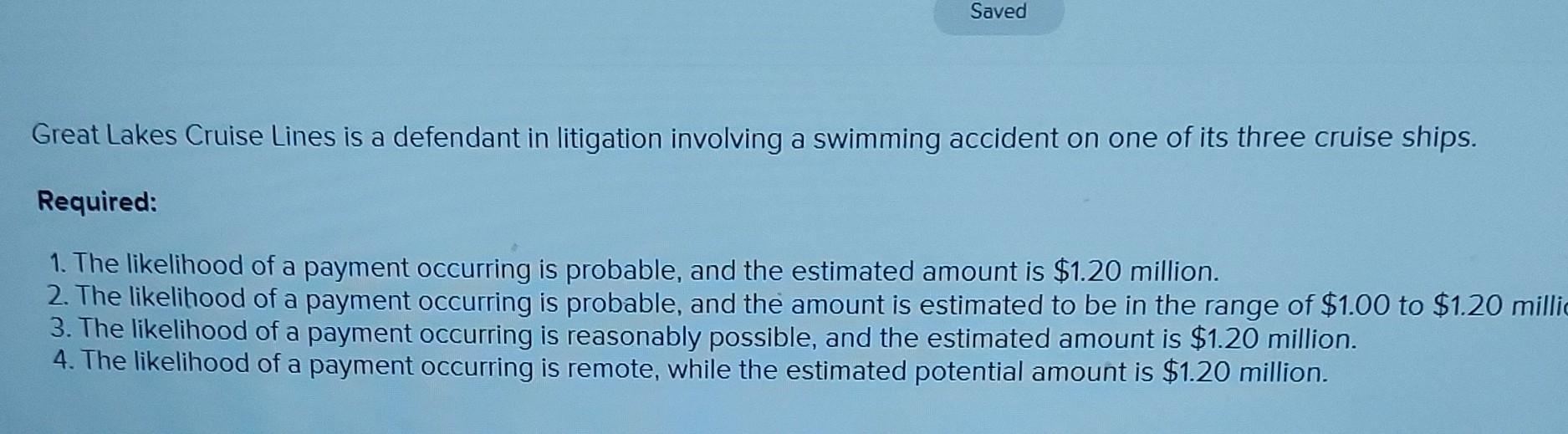 Solved Great Lakes Cruise Lines is a defendant in litigation | Chegg.com