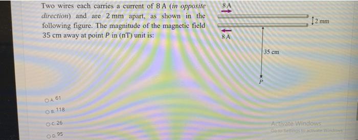 Solved 8A Two wires each carries a current of 8 A (in | Chegg.com