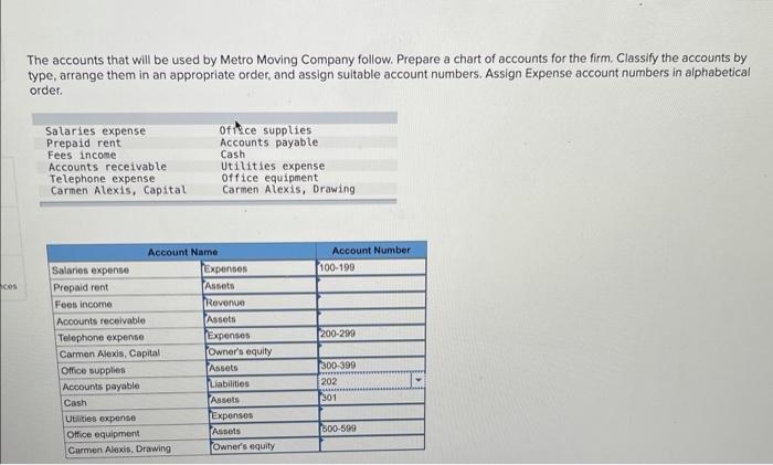 Solved The accounts that will be used by Metro Moving | Chegg.com