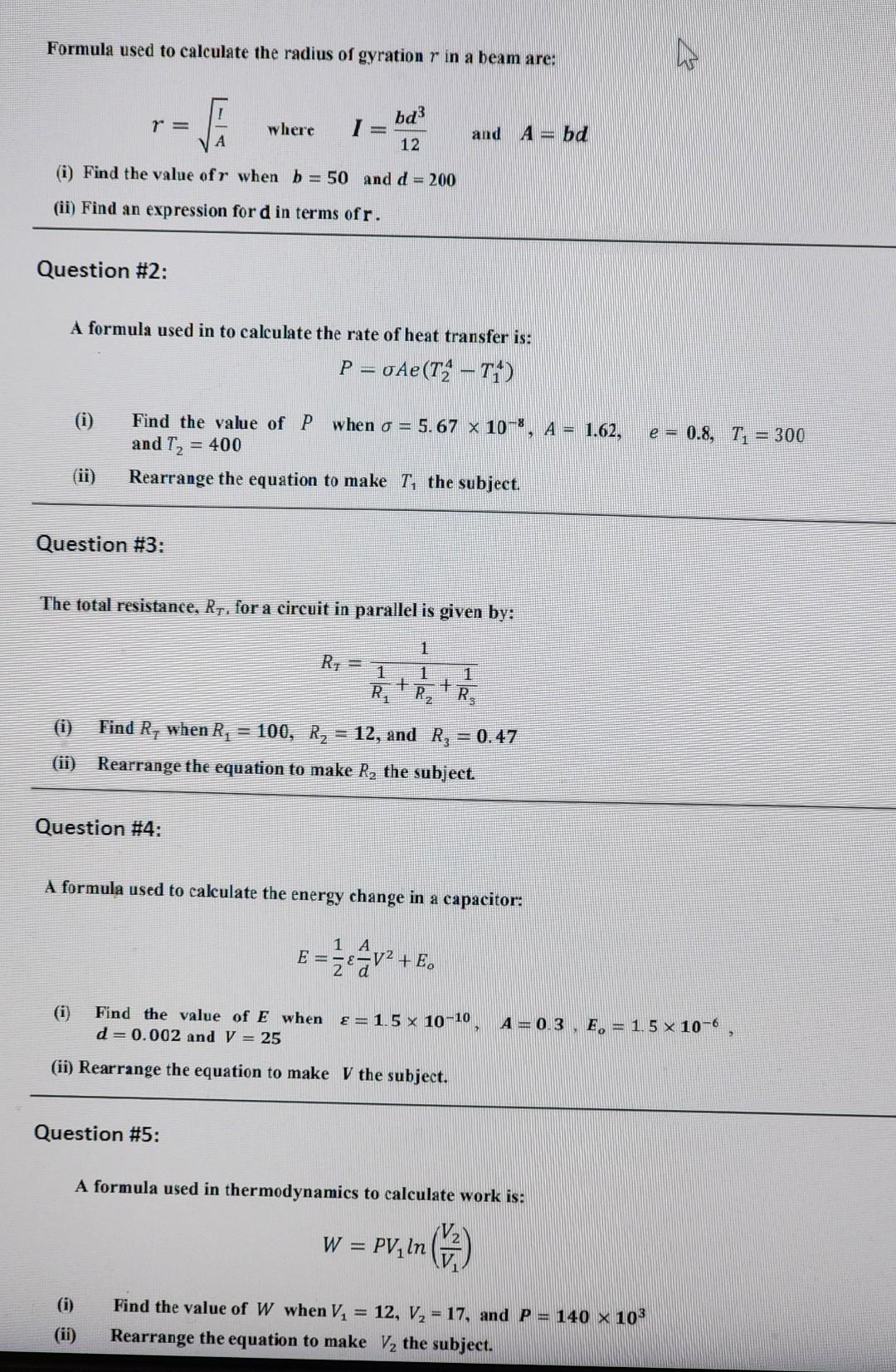 Solved Formula used to calculate the radius of gyration r in | Chegg.com