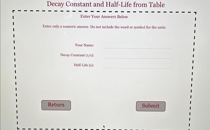 Solved Decay Constant and Half-Life from Table Graph the | Chegg.com